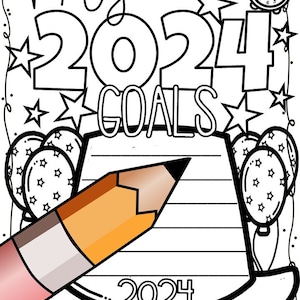 New Year's Day 2024 New Year's Coloring and Writing Pages - Etsy