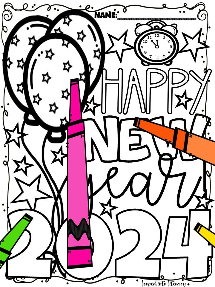 New Year's Day 2024 New Year's Coloring and Writing Pages - Etsy