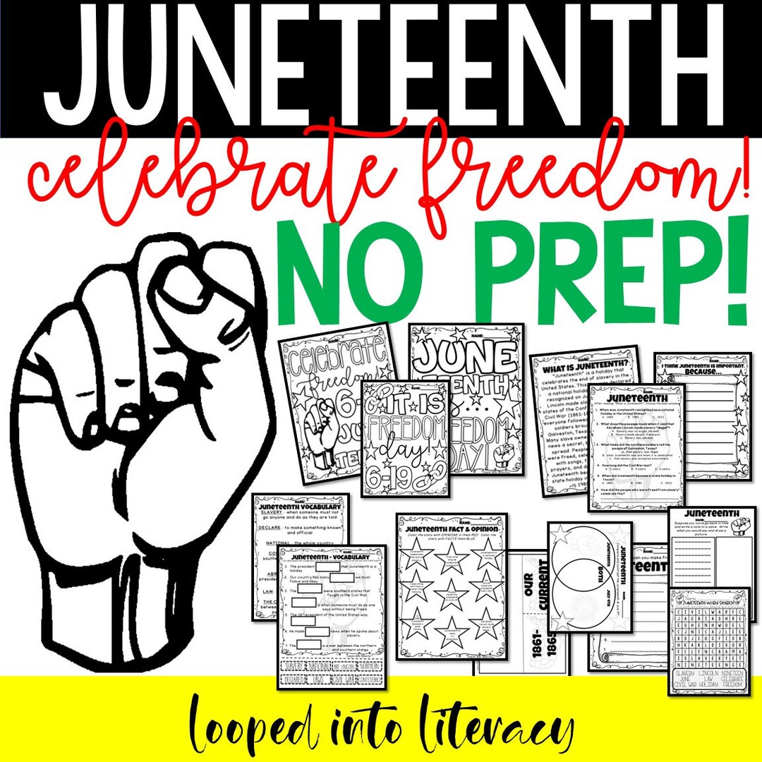 JUNETEENTH No Prep Coloring Reading Pack Activities Literacy Writing ...