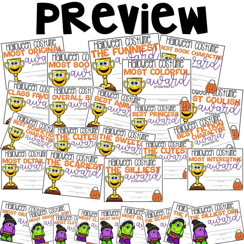 Halloween Awards for Kids and Adults Editable for Names and Awards 48 ...