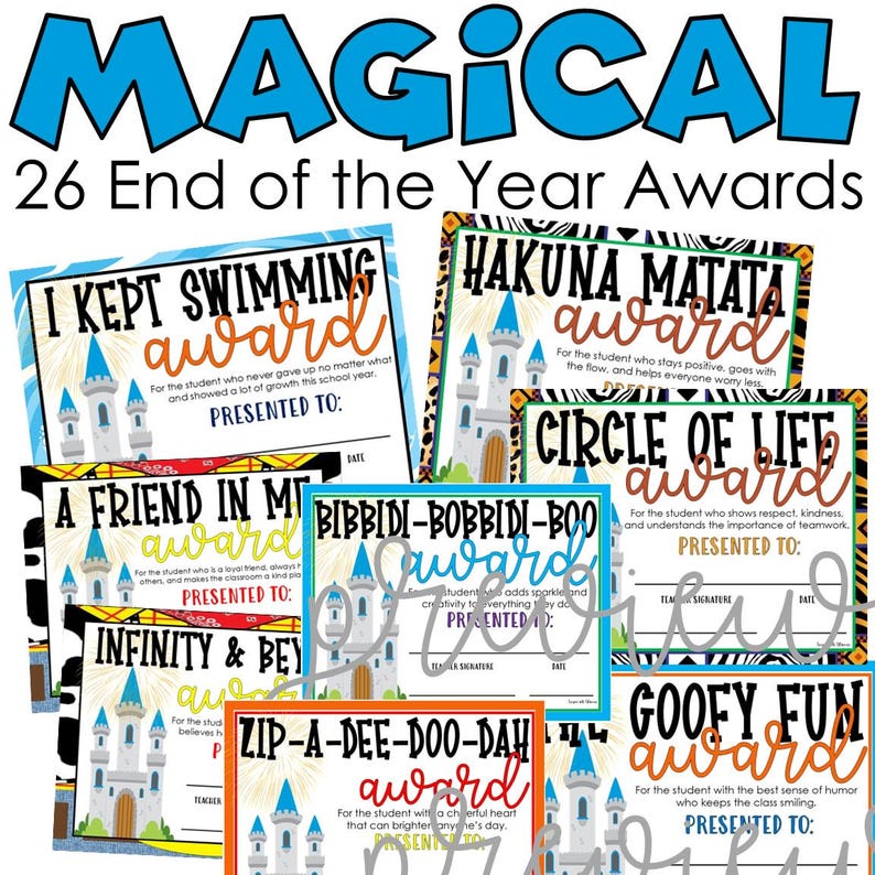 MAGICAL Awards End of the Year Amusement Park Themed 26 Awards Editable ...