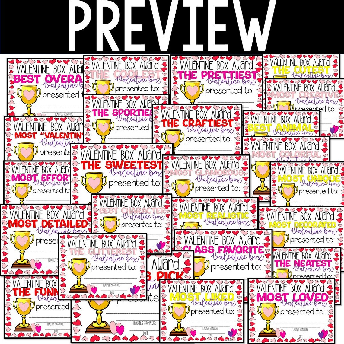 VALENTINE'S Day Box Awards Editable Valentines - Etsy