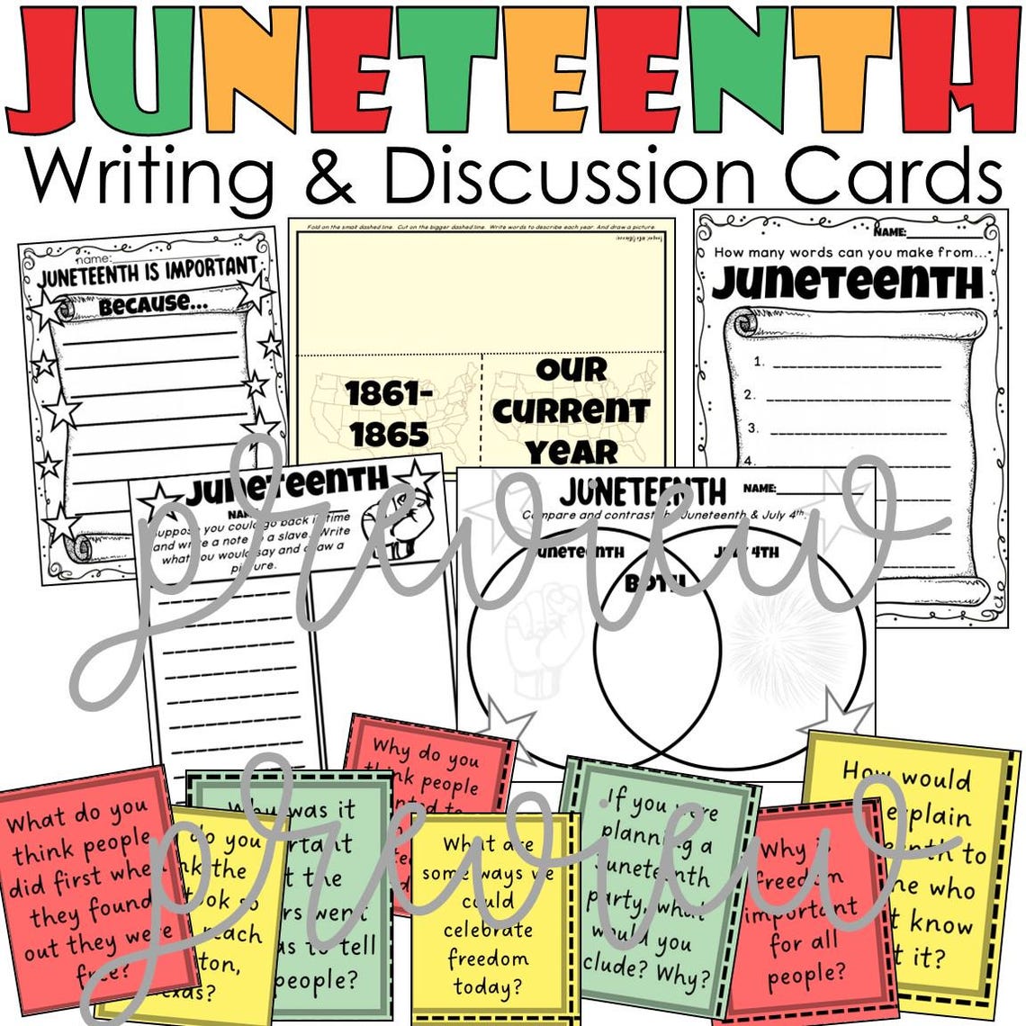 JUNETEENTH No Prep Coloring Reading Pack Activities Literacy Writing ...