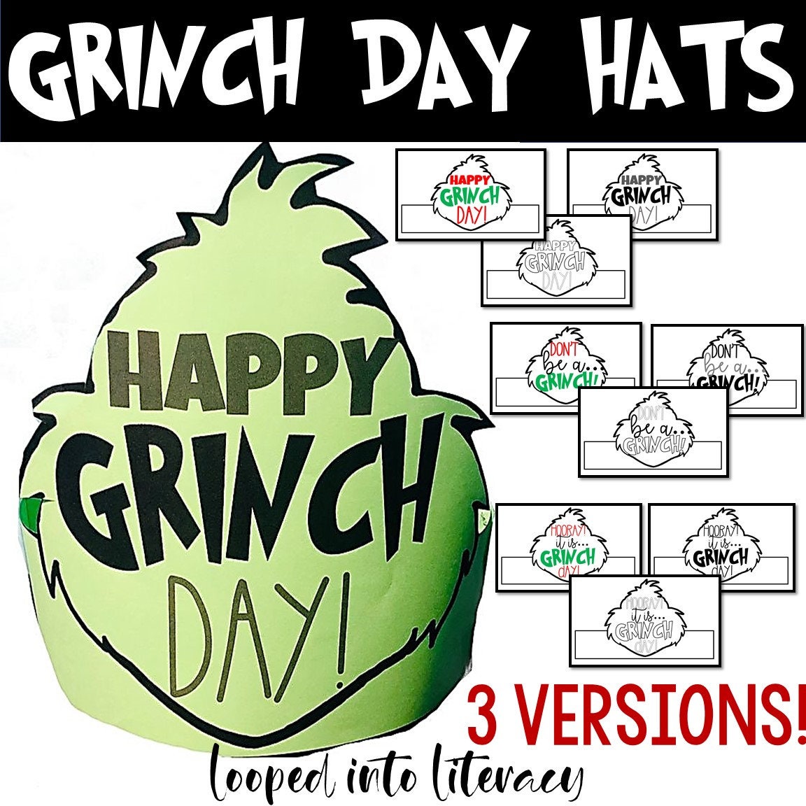 GRINCH Day Hats Craft - Etsy