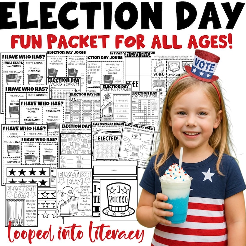 Election Day Fun No Prep Coloring Pages Reading Games Crossword Word ...