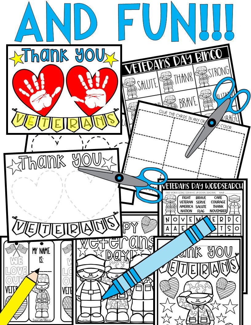 Veterans Day Printables Reading Craft Bingo Writing Literacy Games and ...