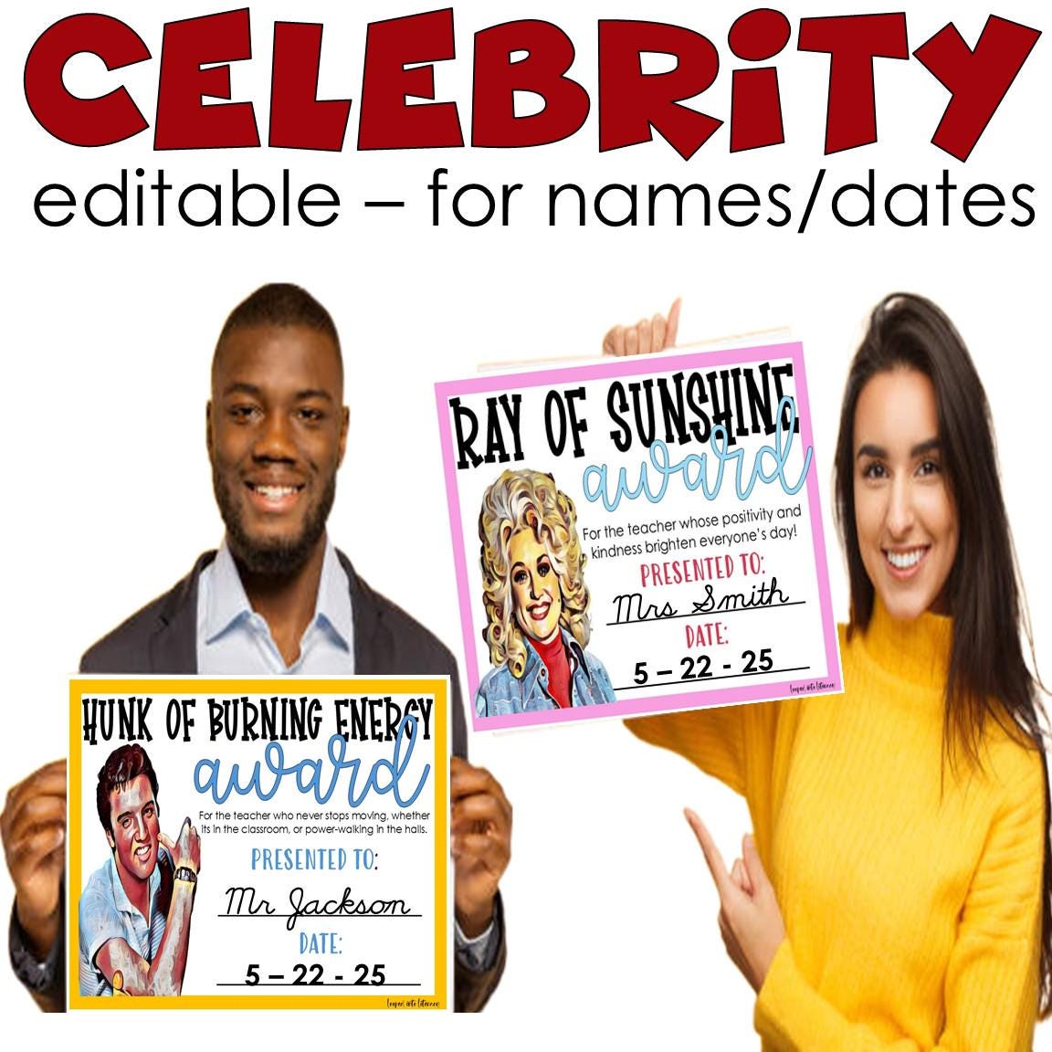 Celebrity Teacher Awards End of the School Year Editable Printable 33 ...