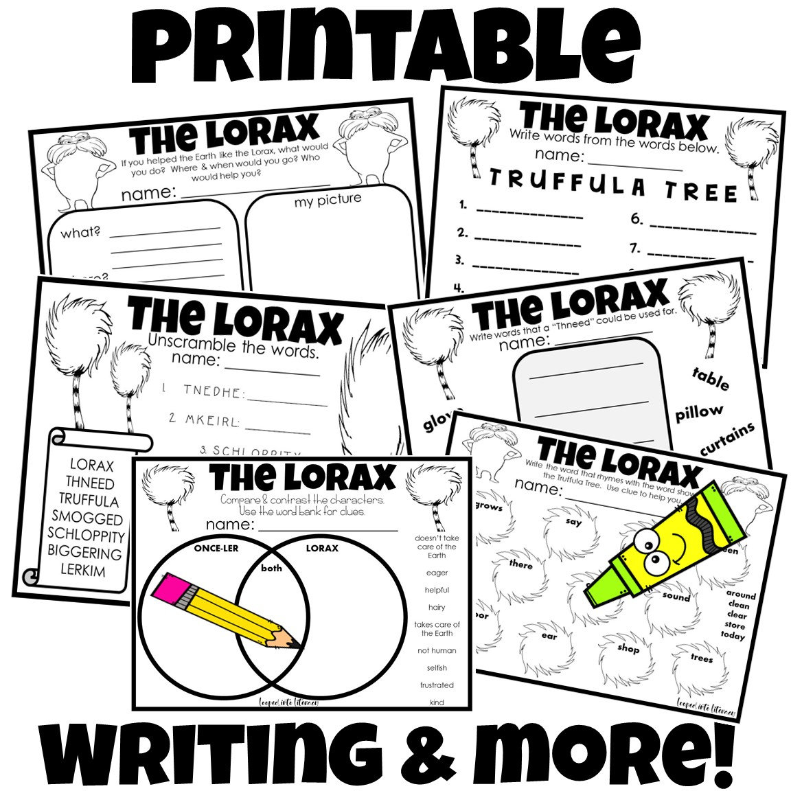 The LORAX Book Study Printables Reading Writing Digital No Prep Great ...