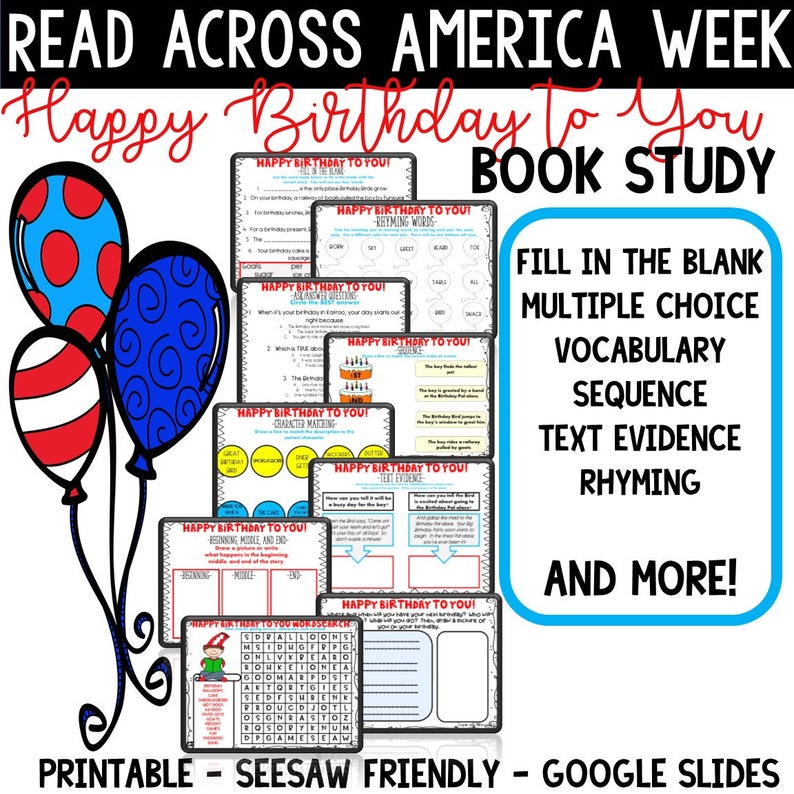 Happy Birthday Dr. Seuss Book Companion Book Study Read Across America ...