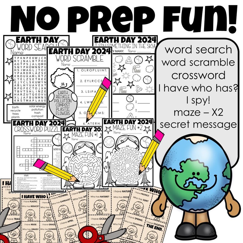 Earth Day 2024 Fun No Prep Jam Packed Printables Games Bingo Jokes ...