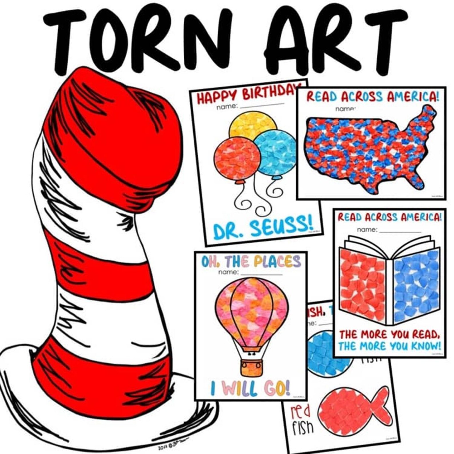 Read Across America Week Dr. Seuss Crafts Art Torn Art Handprints ...