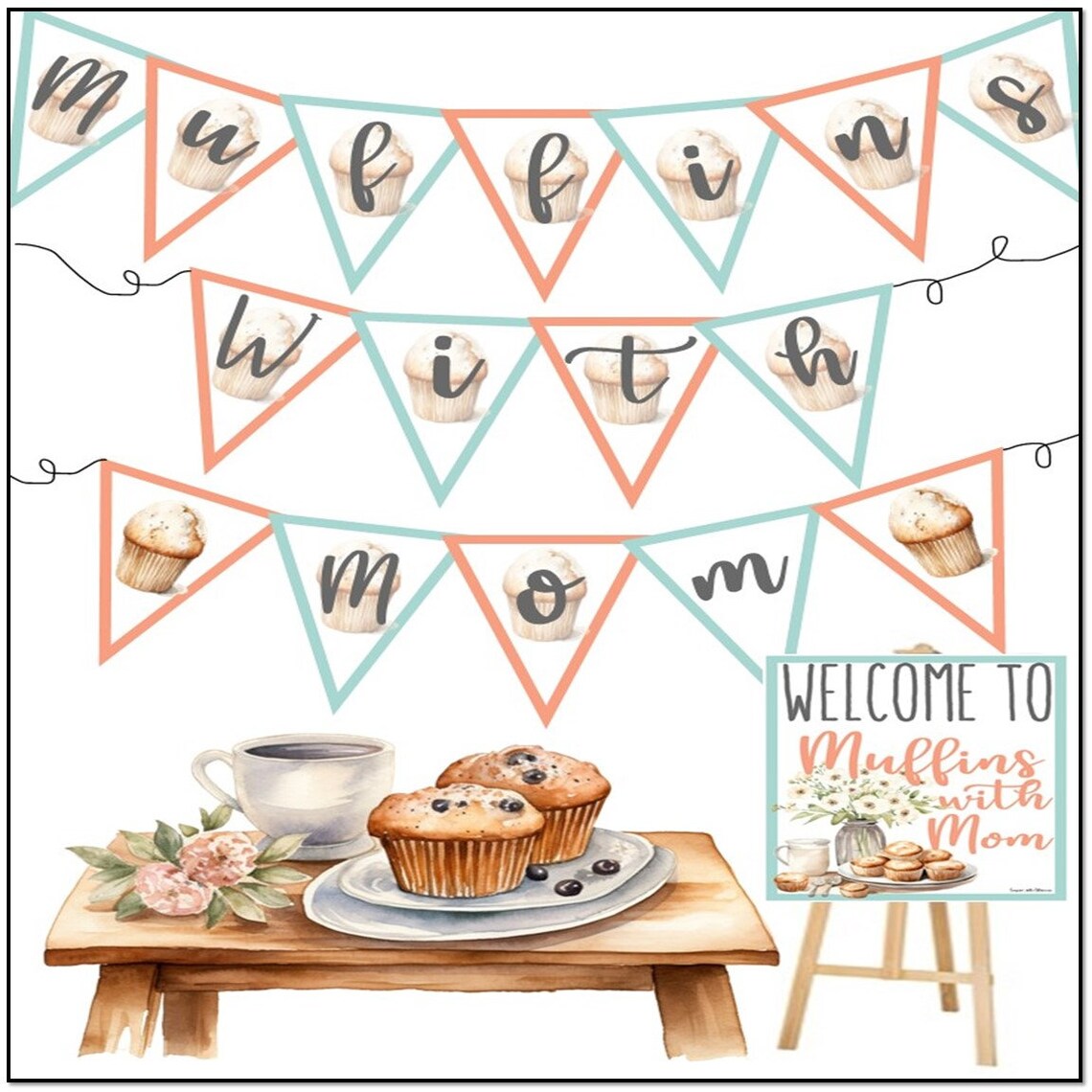 Muffins With Mom Mother's Day Banners and Signs Two Sizes Party ...