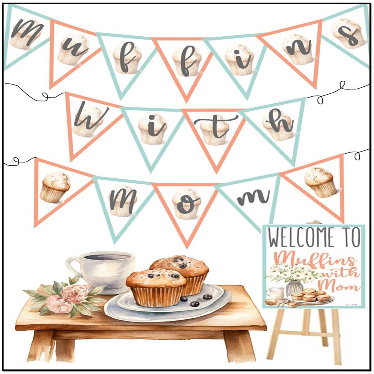 Muffins With Mom Mother's Day Banners and Signs Two Sizes Party ...