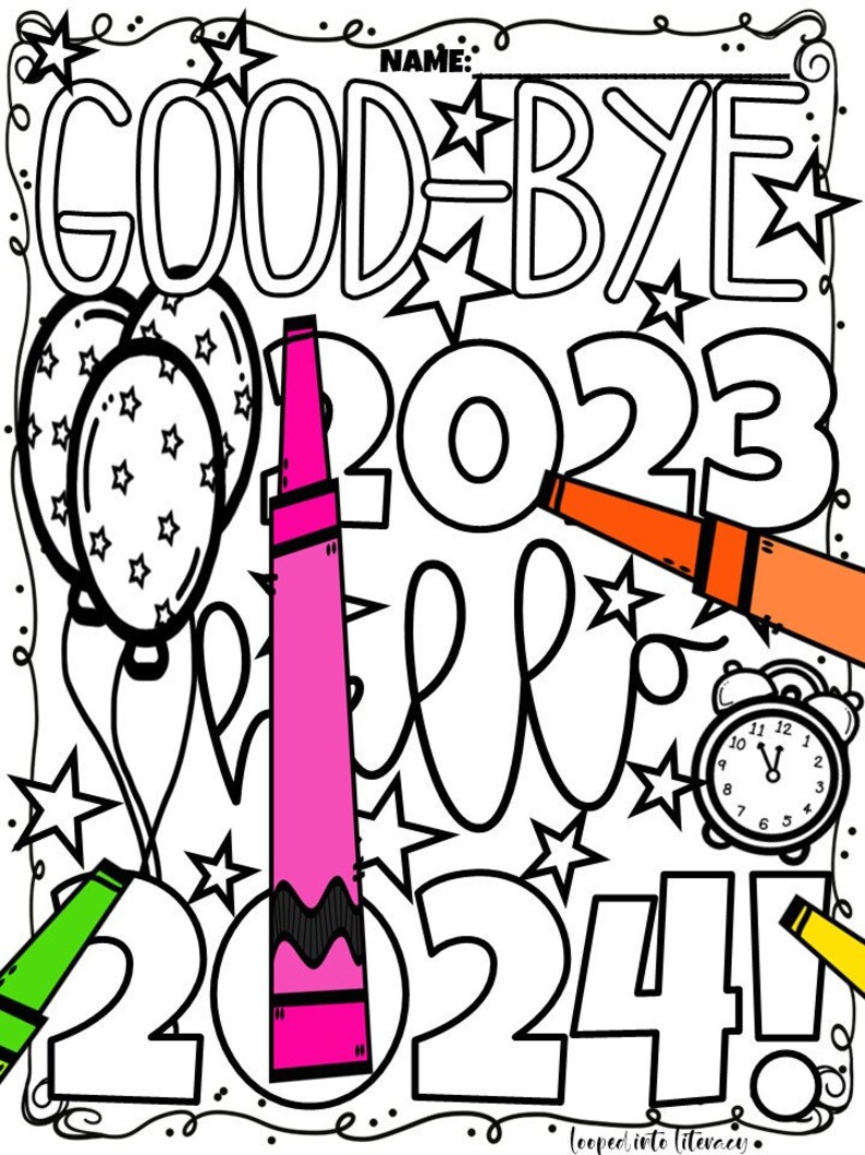 New Year's Day 2024 New Year's Coloring and Writing Pages - Etsy