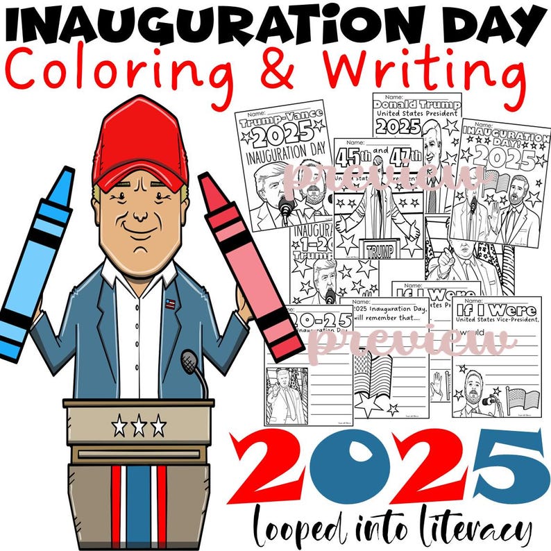 Inauguration Day 2025 Coloring Pages Writing Donald Trump Election JD ...