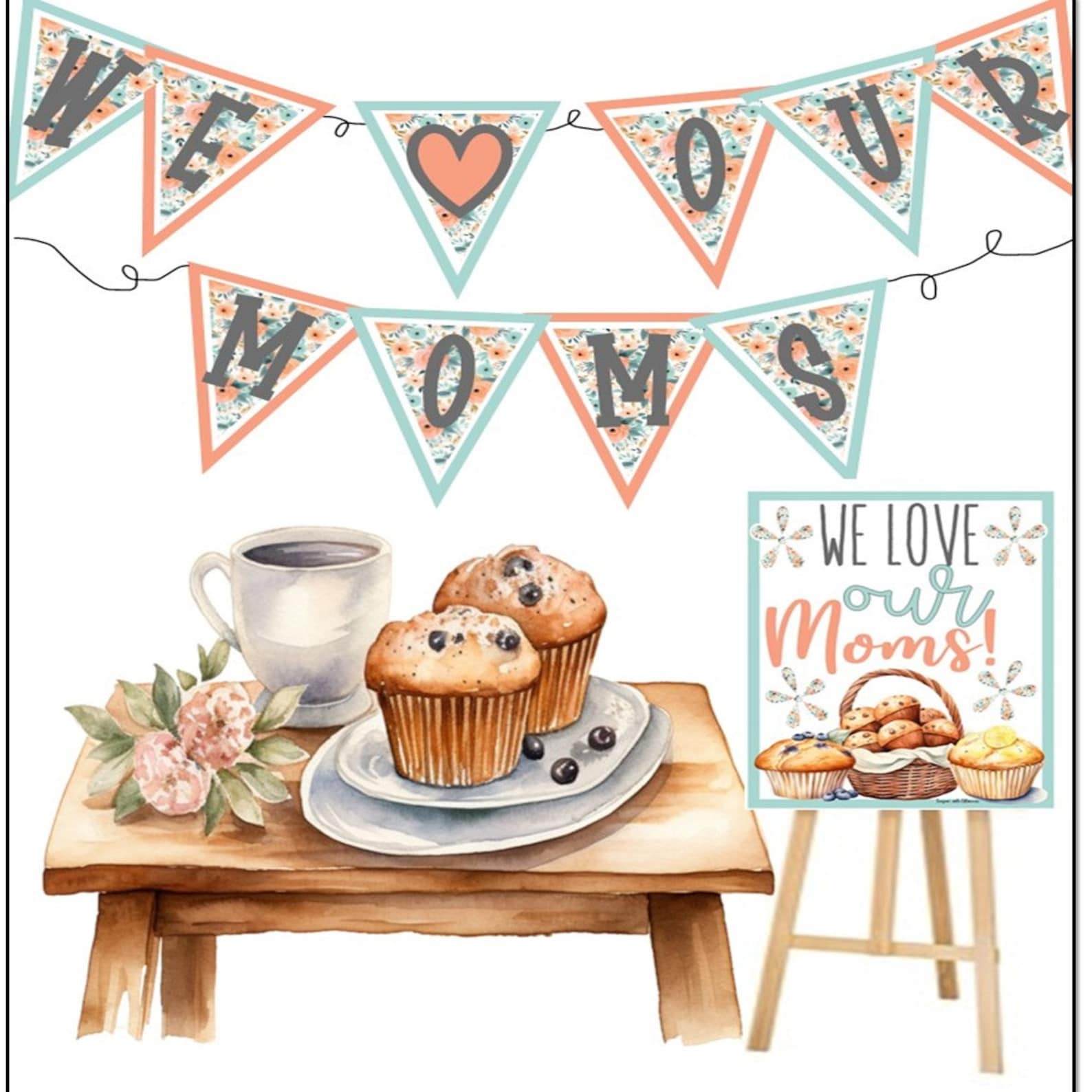 Muffins With Mom Mother's Day Banners and Signs Two Sizes Party ...