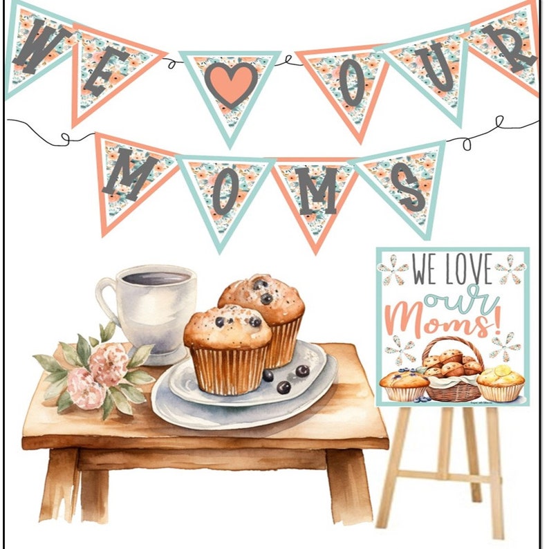 Muffins With Mom Mother's Day Banners and Signs Two Sizes Party ...