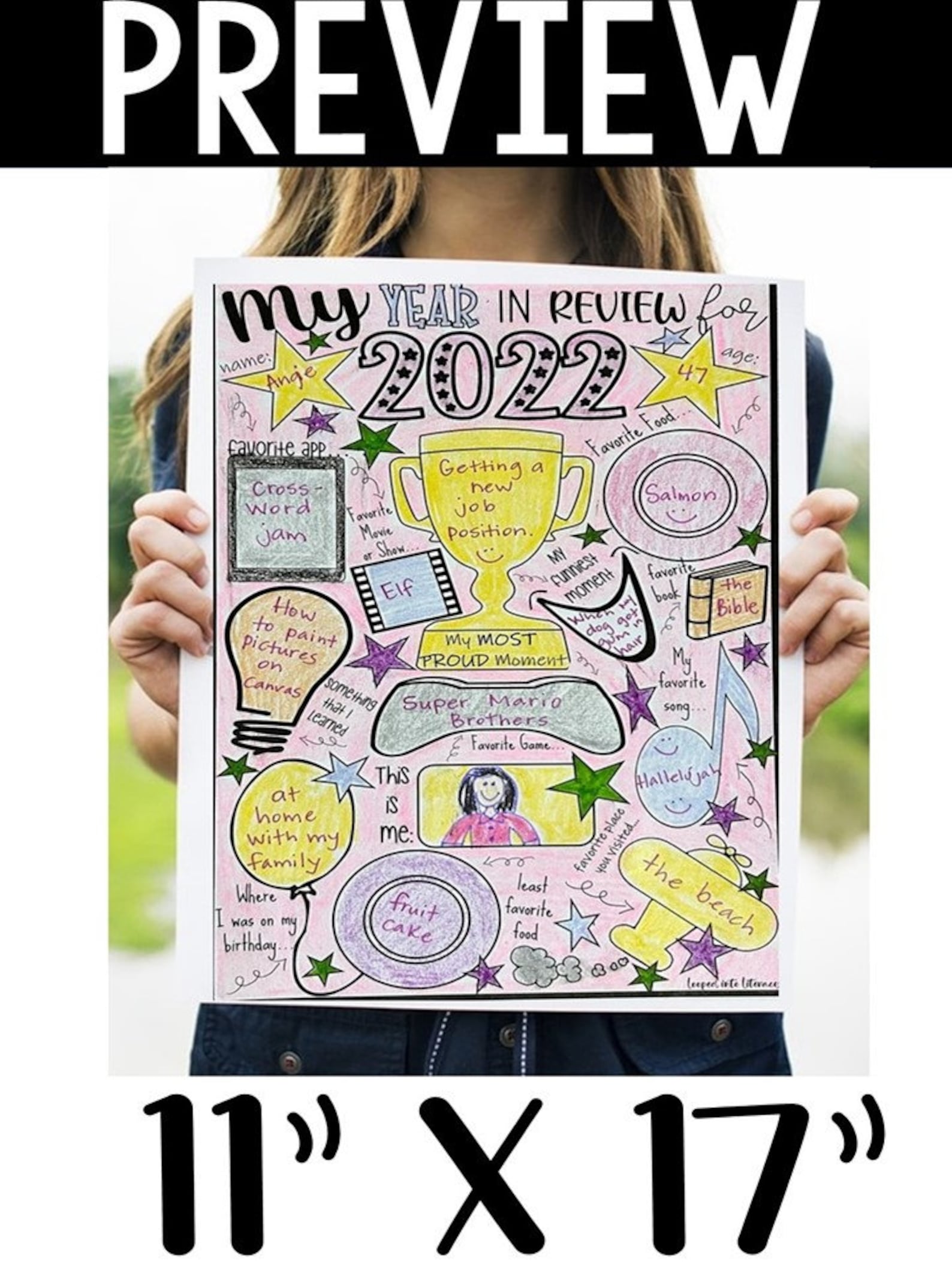 2023 New Year Posters Writing Resolutions Goals Coloring 11" X 17" - 25 ...