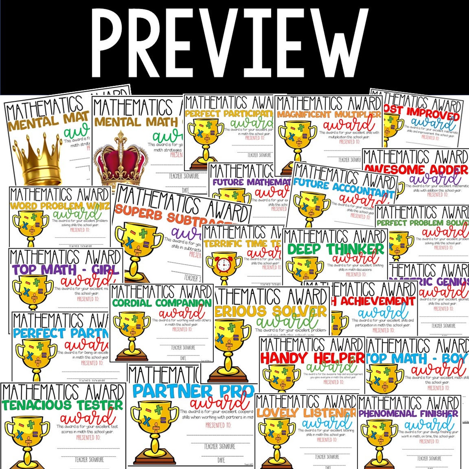 Math Awards for Everyone - Etsy
