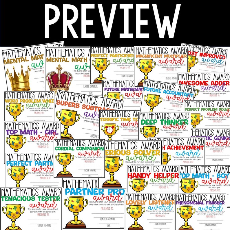 Math Awards for Everyone - Etsy