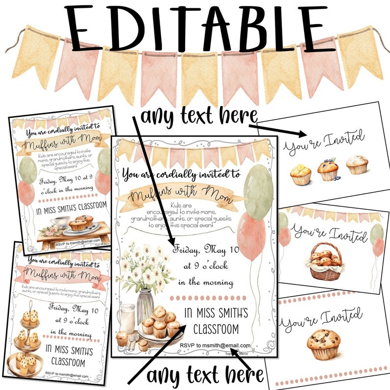 Muffins With MOM Invitations Envelopes Digital Mother's Day Party ...