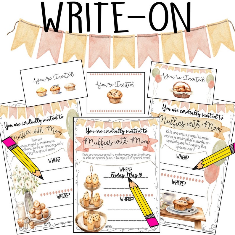 Muffins With MOM Invitations Envelopes Digital Mother's Day Party ...