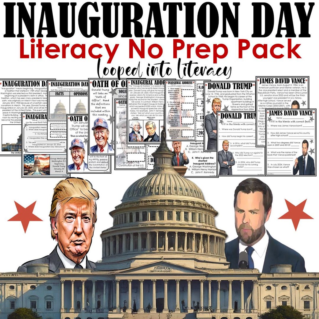 INAUGURATION Day Donald Trump JD Vance Literacy Reading Pack Writing No ...