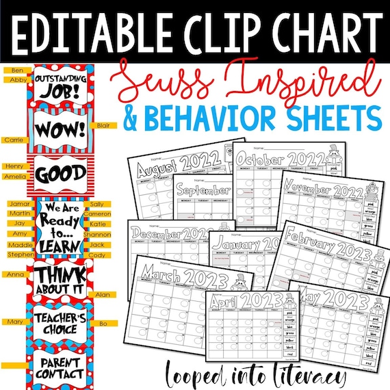 Dr. Seuss Inspired Clip Chart and Monthly Behavior Charts With - Etsy