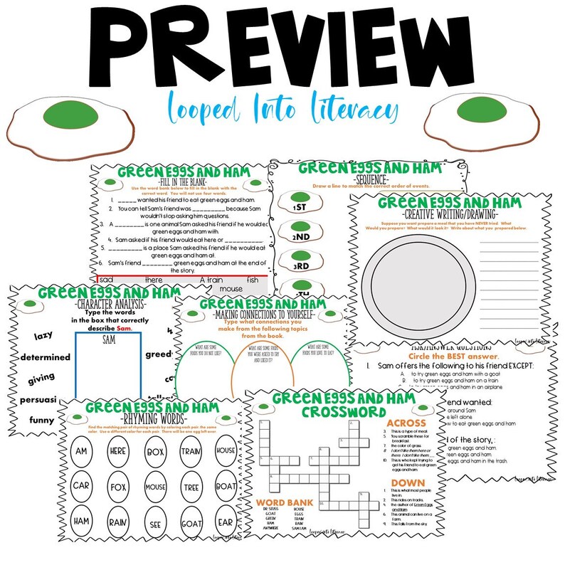 GREEN Eggs and Ham Printables Google Slides Seesaw Read Across America ...