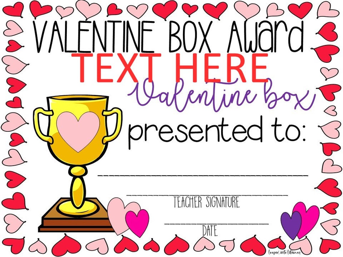 VALENTINE'S Day Box Awards Editable Valentines - Etsy