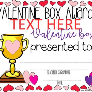 VALENTINE'S Day Box Awards Editable Valentines - Etsy