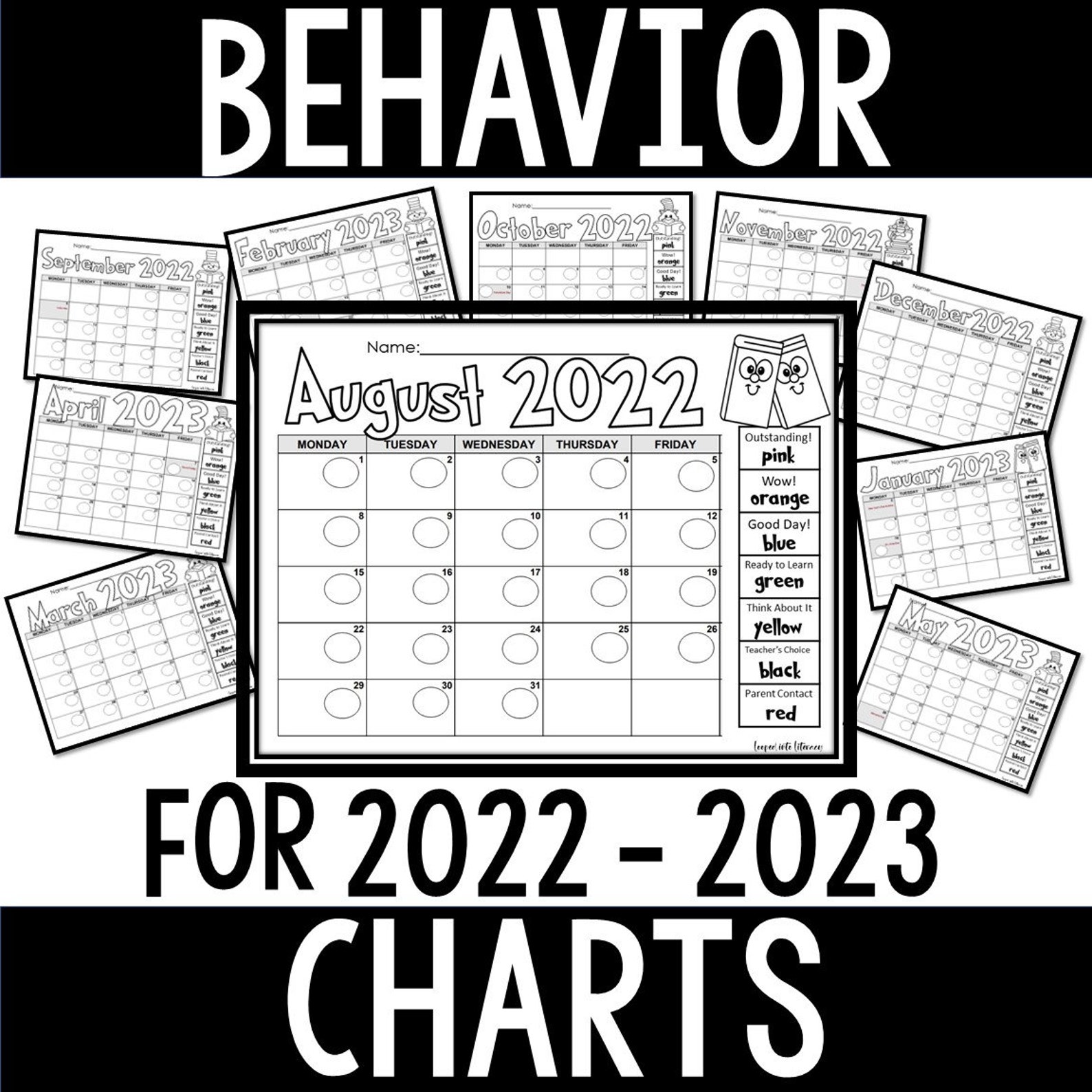 Dr. Seuss Inspired Clip Chart and Monthly Behavior Charts With Editable ...