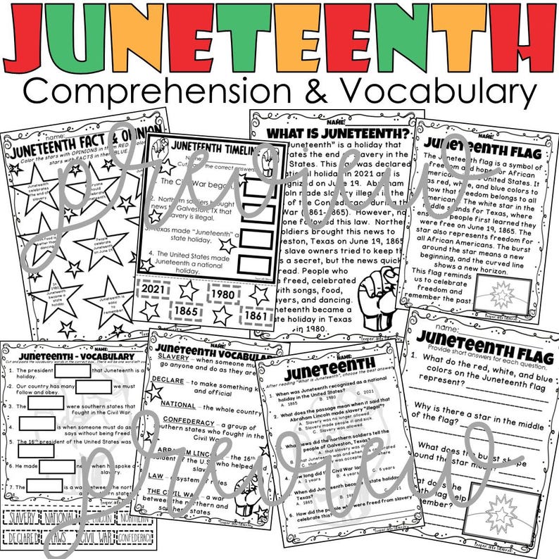 JUNETEENTH No Prep Coloring Reading Pack Activities Literacy Writing ...