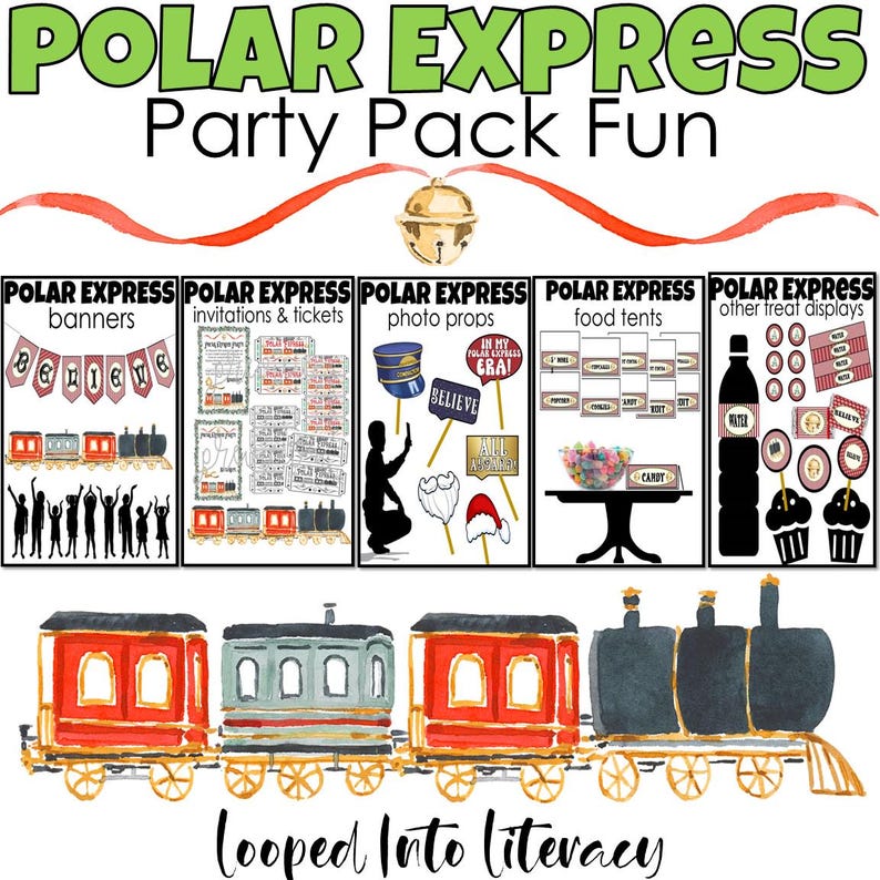 Polar Express Party Pack Banner Tickets Food Tents Editable Letters ...