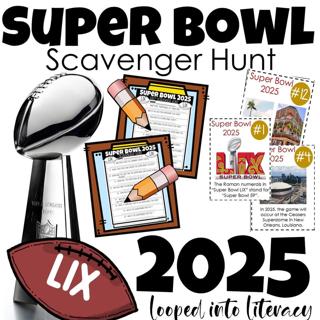 Super Bowl 2025 Scavenger Hunt Research and Writing Fun - Etsy