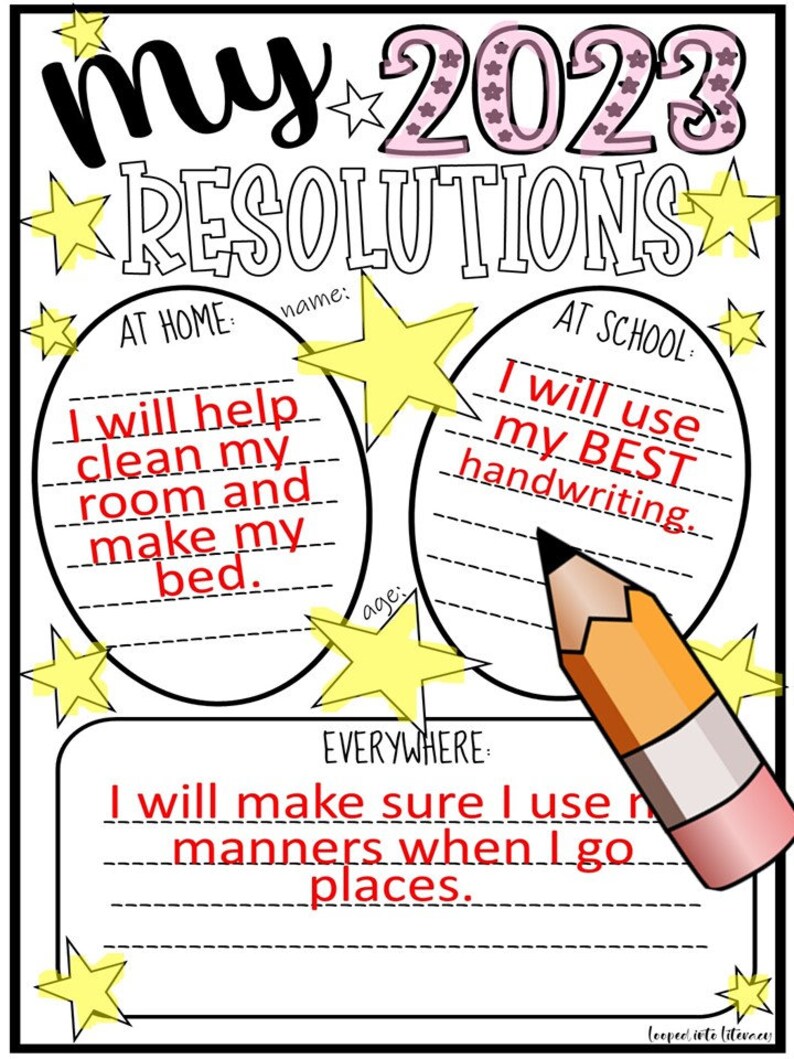 2023 New Year Posters Writing Resolutions Goals Coloring 11" X 17" - 25 ...