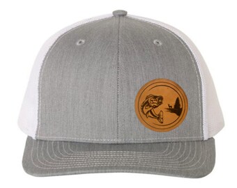 Leather Patch Fishing Hat With Fishing Poles Richardson 112 Trucker Hat Leather Patch Hat - Etsy