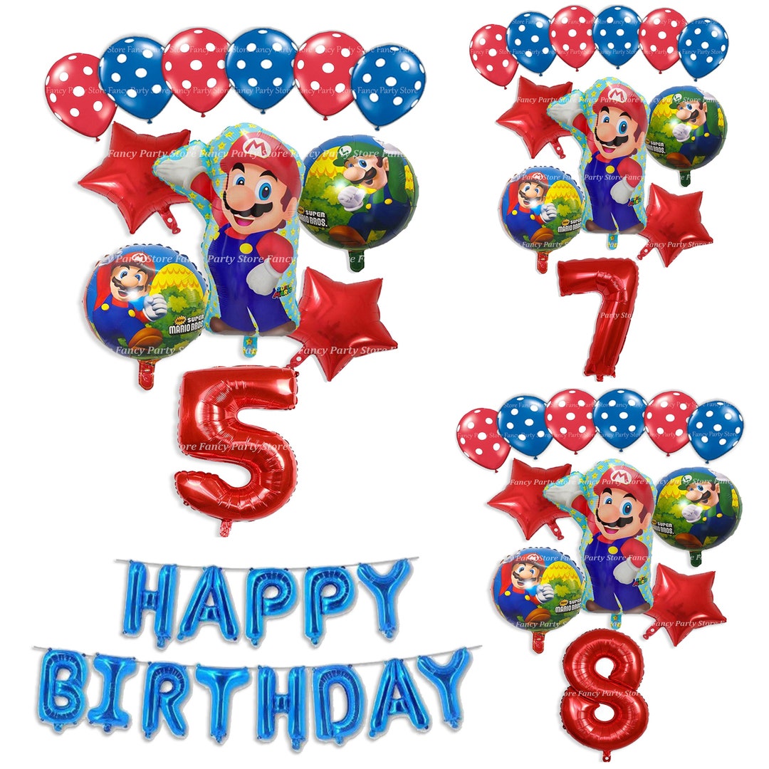 Super Mario Birthday Balloons: Foil Number, Stars & Latex Set - Etsy