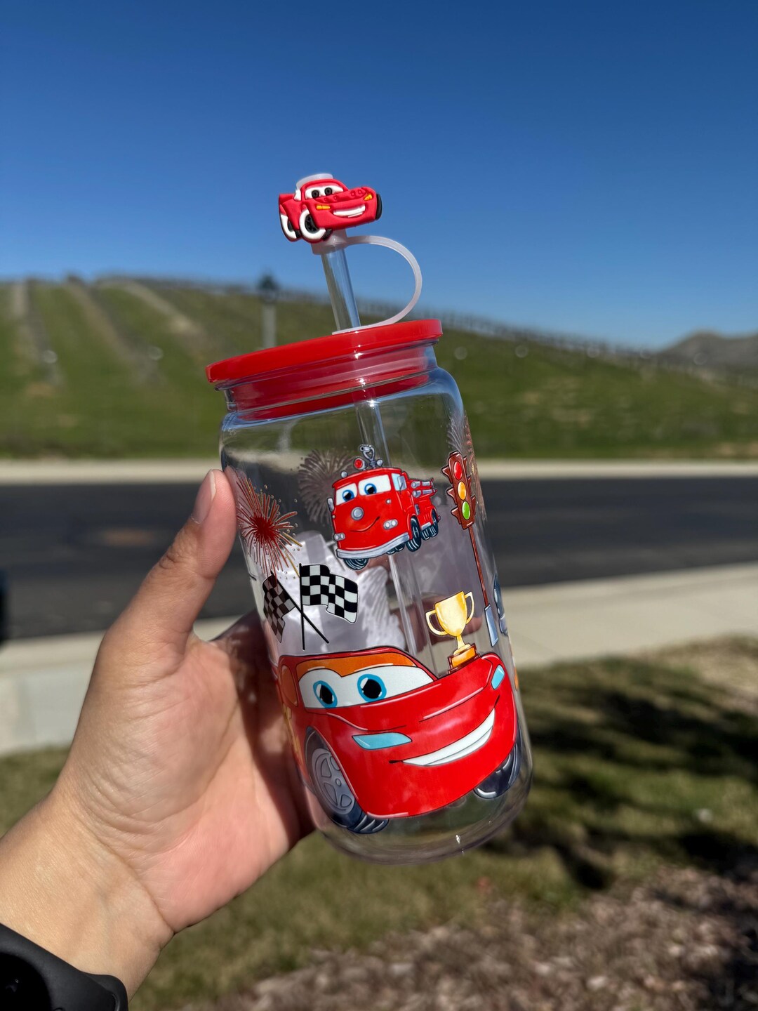 Cars Plastic Cup 16oz, Straw Topper - Etsy