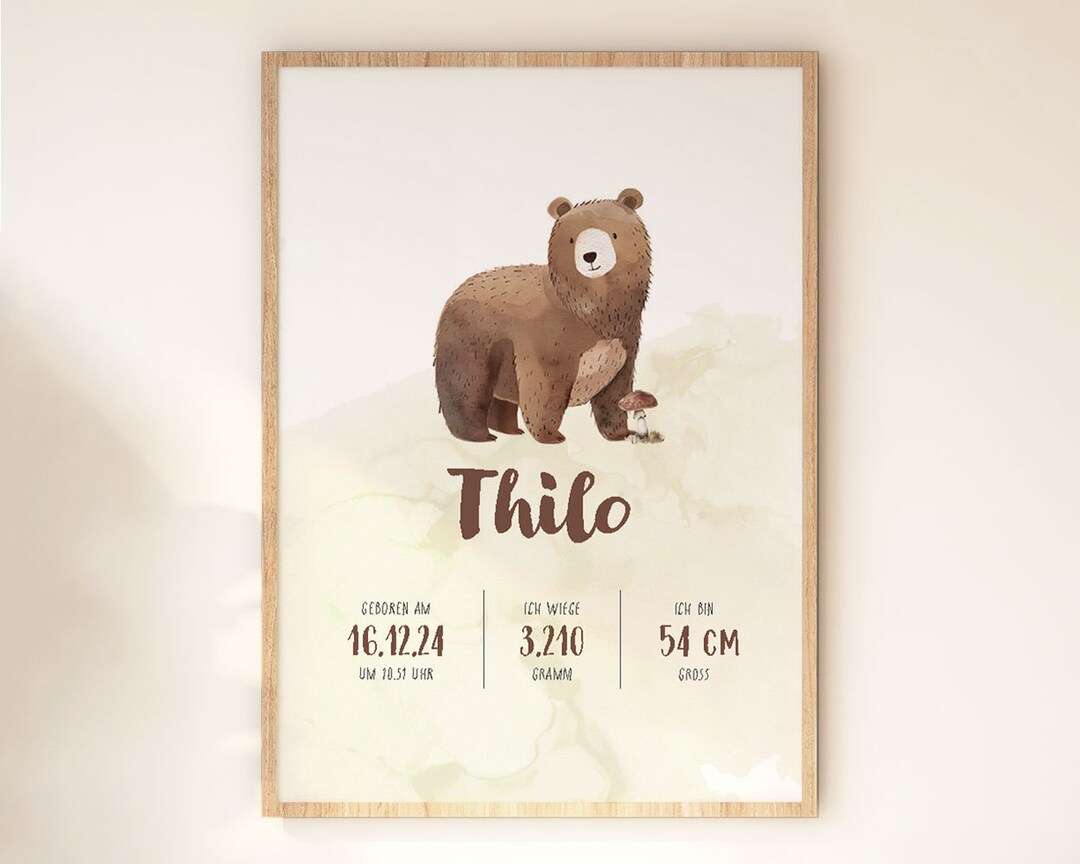 Poster, "birth Poster Bear", Names, Digital Download, Print, Mural ...