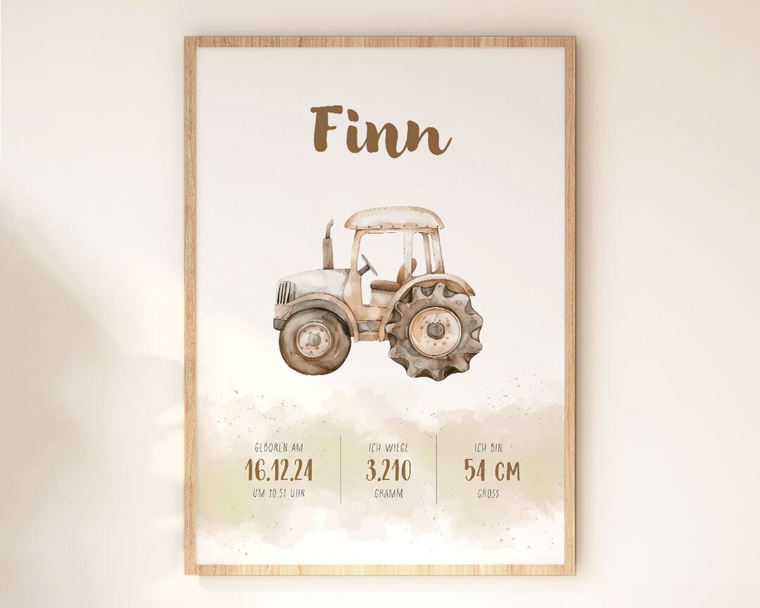 Poster, "birth Poster Tractor", Names, Digital Download, Print ...