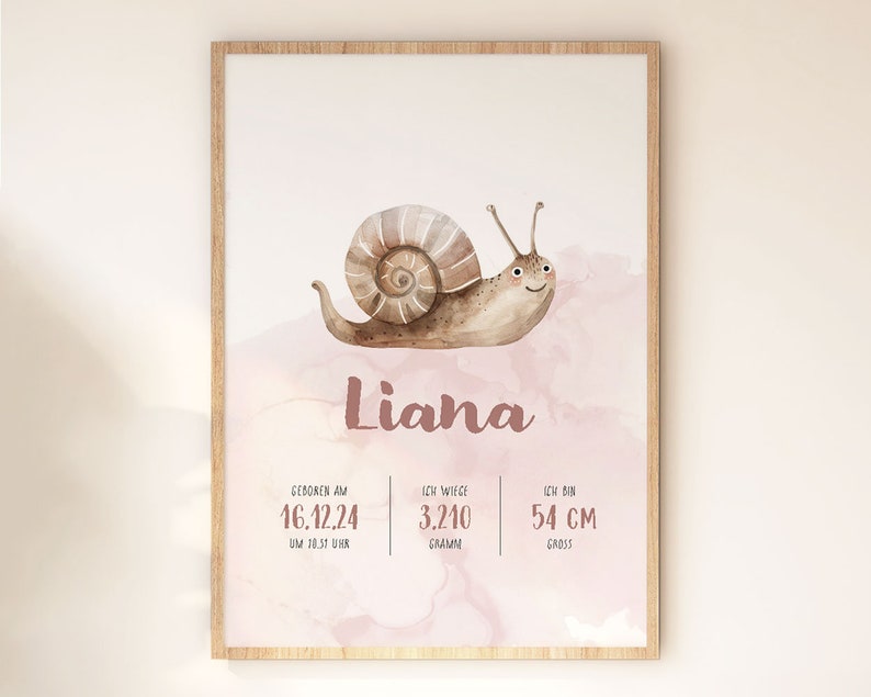 Poster, "birth Poster Snail", Names, Digital Download, Print, Mural ...