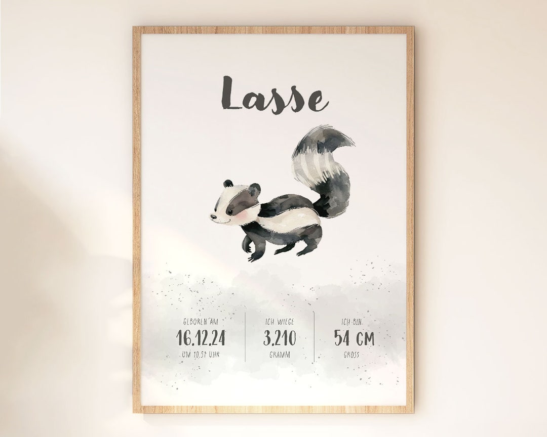 Poster, "birth Poster Skunk", Names, Digital Download, Print, Mural ...