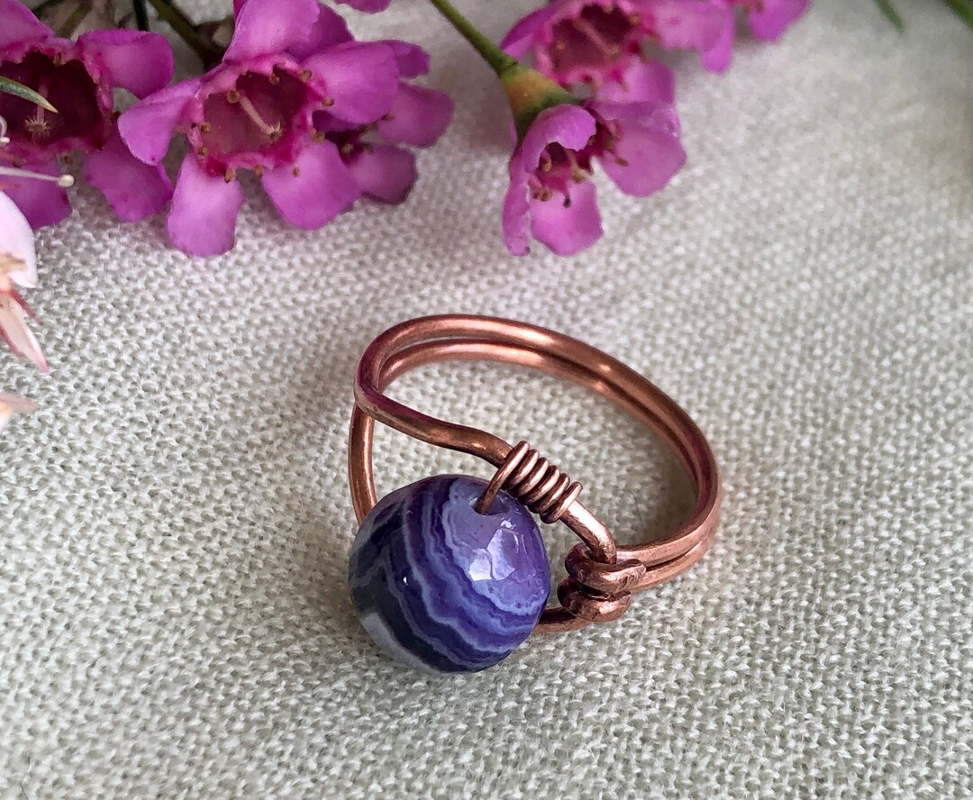 Simply Elegant, Hammered Copper Ring Set With Purple Botswana Agate ...