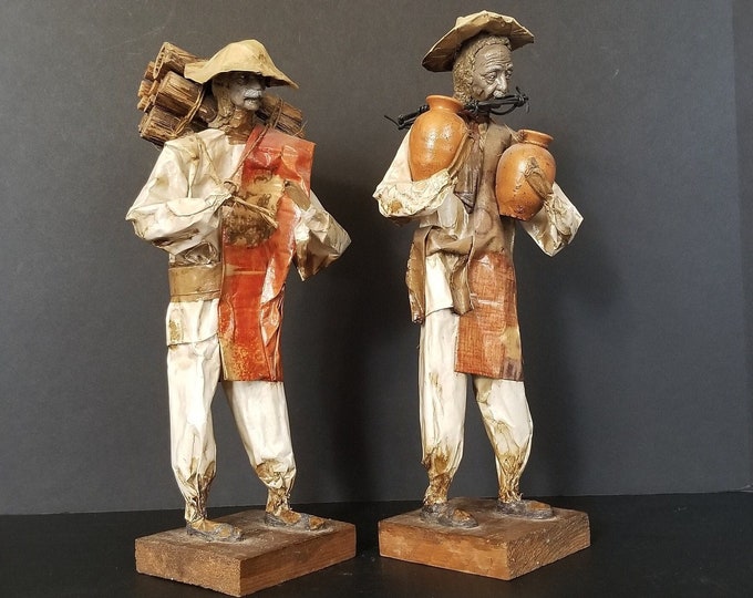 Vintage Paper Mache Mexican Folk Art Figurines - 2-set Handcrafted ...