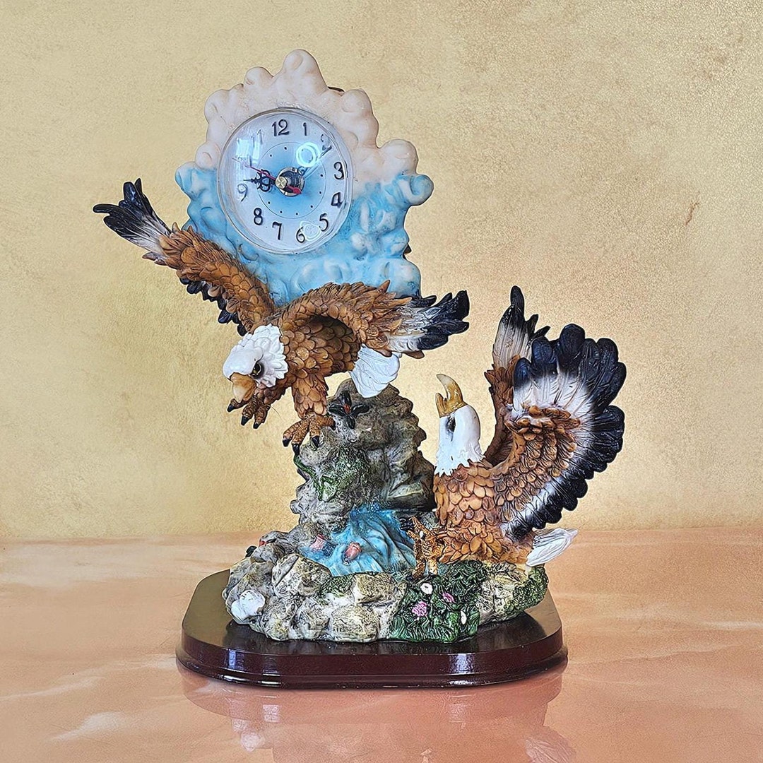 Majestic Bald Eagle Clock With Pendulum on A Polished Wood Base – Hand ...