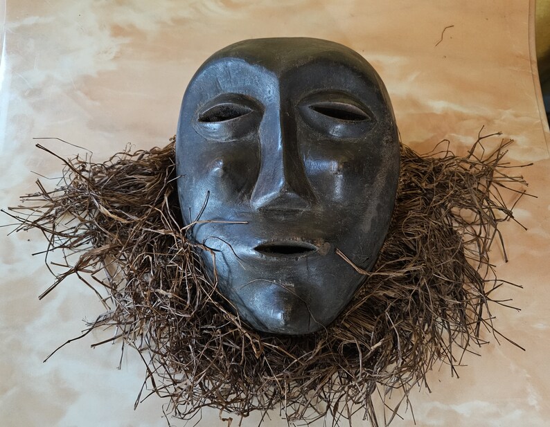 Vintage African Wood Mask With Raffia Beard - Ghana Tribal Art - Etsy
