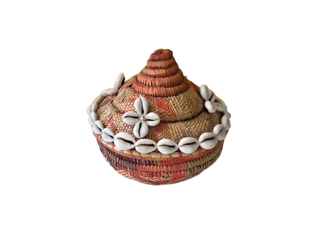 Ethiopian Lidded Harari Basket With Cowry Shells, Decorative Handwoven ...