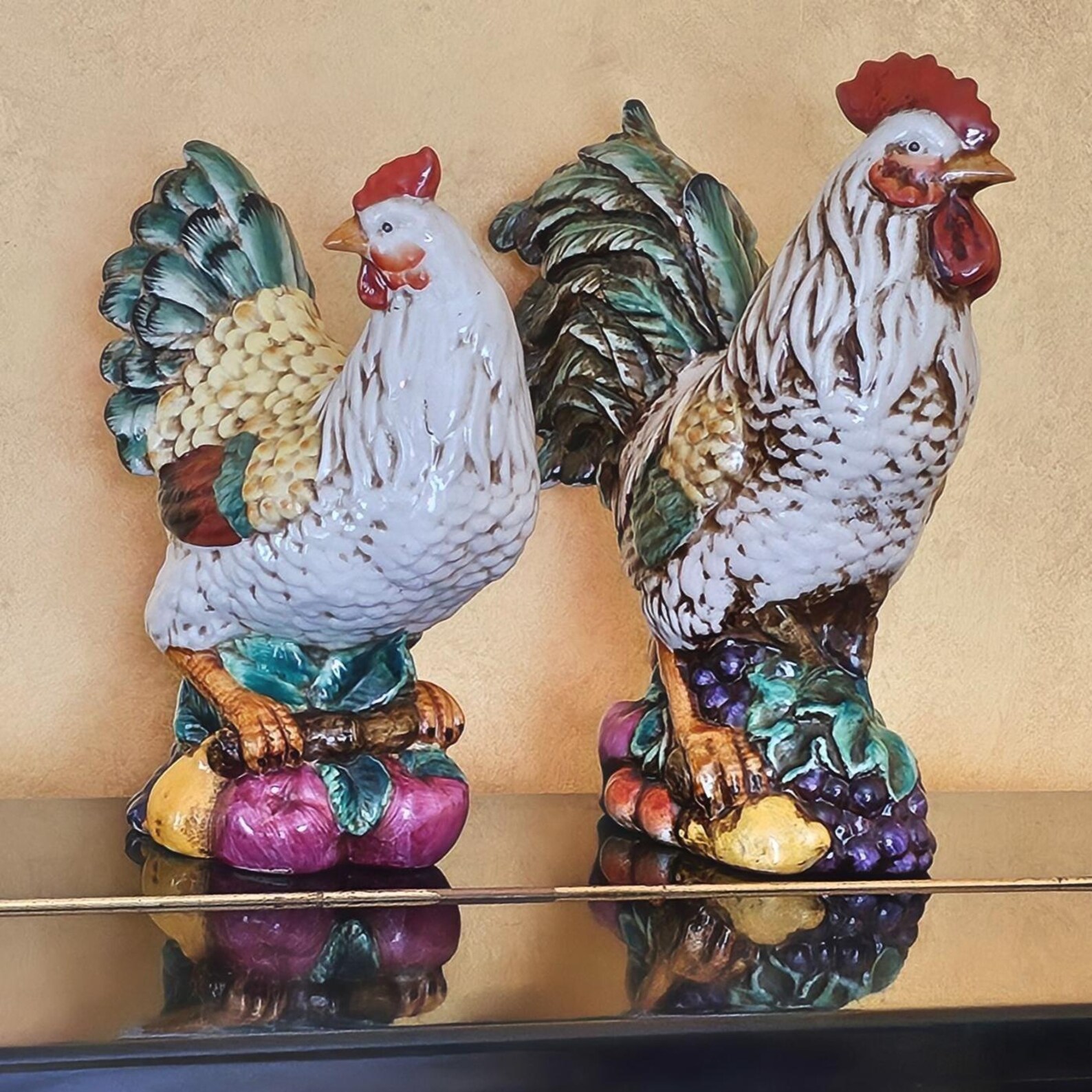 Vintage Italian Ceramic Rooster and Hen Figurines - Etsy