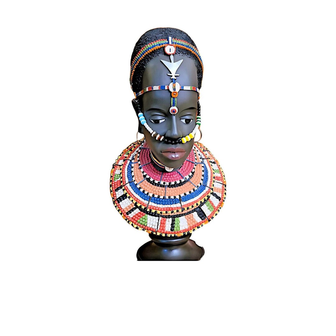 Bust of Bejeweled Maasai Woman With Beads and Metal Ear Rings ...
